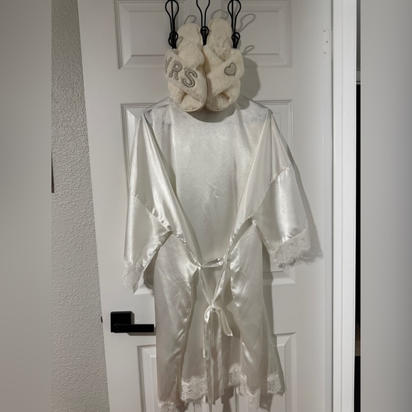 Accessories | Elegant White Lace Satin Bridal Robe Mrs Slippers Set ...
